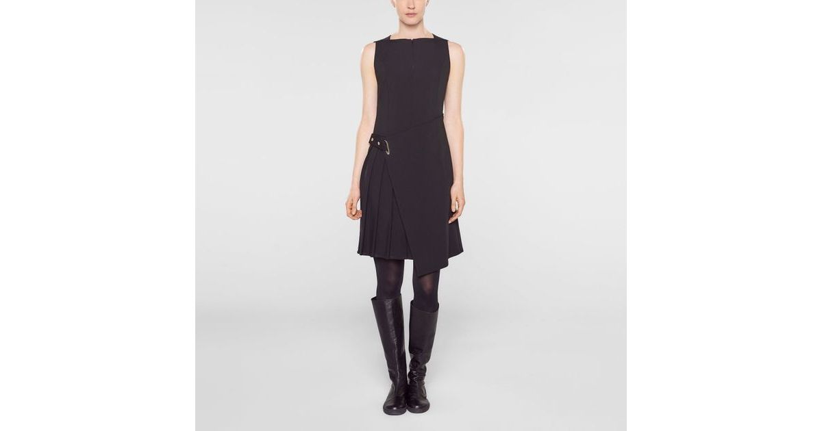 Black wool sleeveless short dress by Sarah Pacini