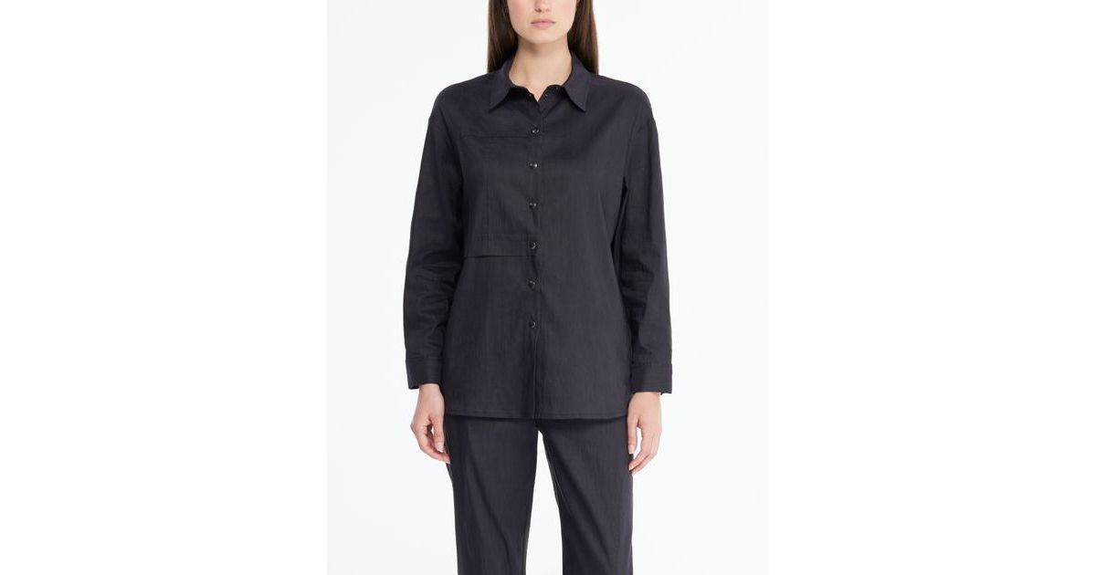 Chemise détails jeans - lin stretch Sarah Pacini - Bleu