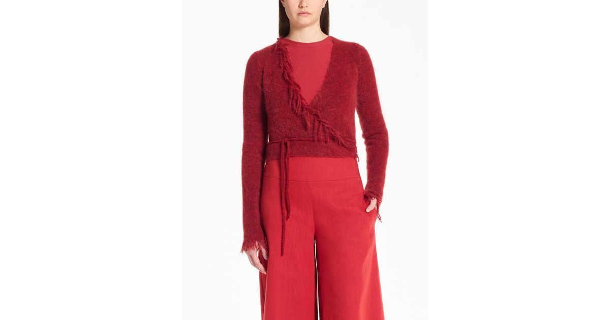 Red wrap-top – fringed mohair by Sarah Pacini